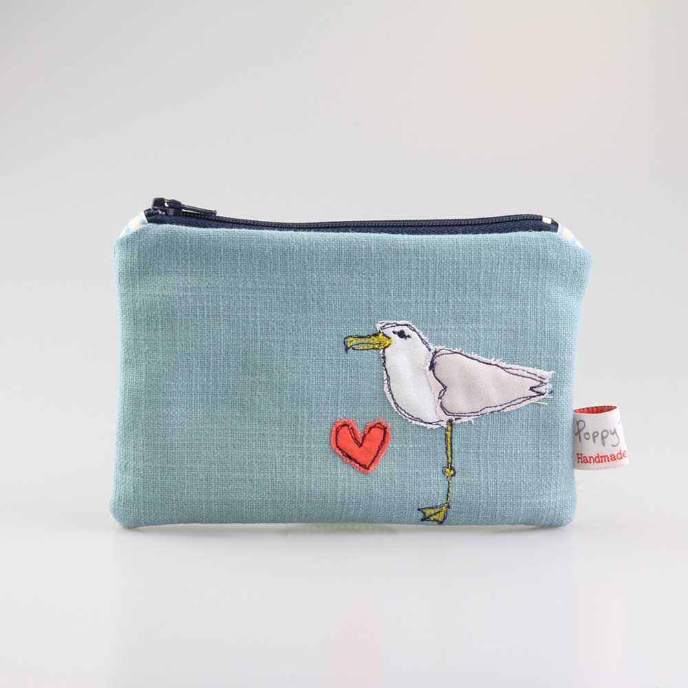 cheeky seagull embroidered medium coin purse – Poppy Treffry